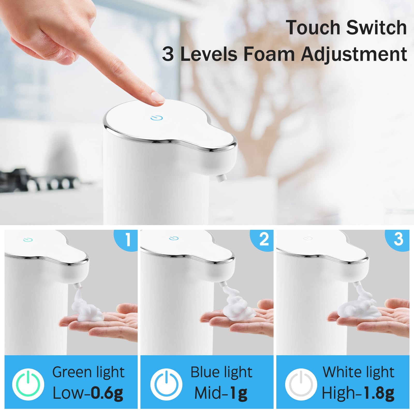Automatic Foam Soap Dispenser Touchless: Rechargeable Soap Dispenser Wall Mount White