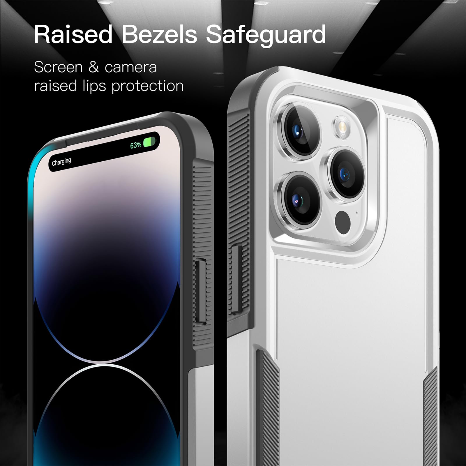 JETech Case for iPhone 14 Pro 6.1-Inch, Heavy Duty Dual-Layer Rugged Protection, Shockproof Protective Tough Phone Cover with Matte Back (White)
