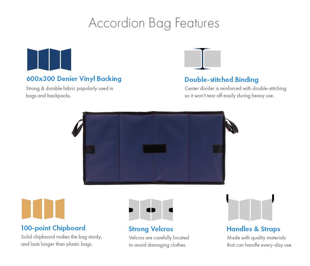 MCY Accordion Bag β Reusable Eco-Friendly Foldable Bag, Reinforced Shell, Durable Fabric, Easy Storage, Compact and Expandable, Grocery Bag (Navy Blue, 13x13x25 inches)