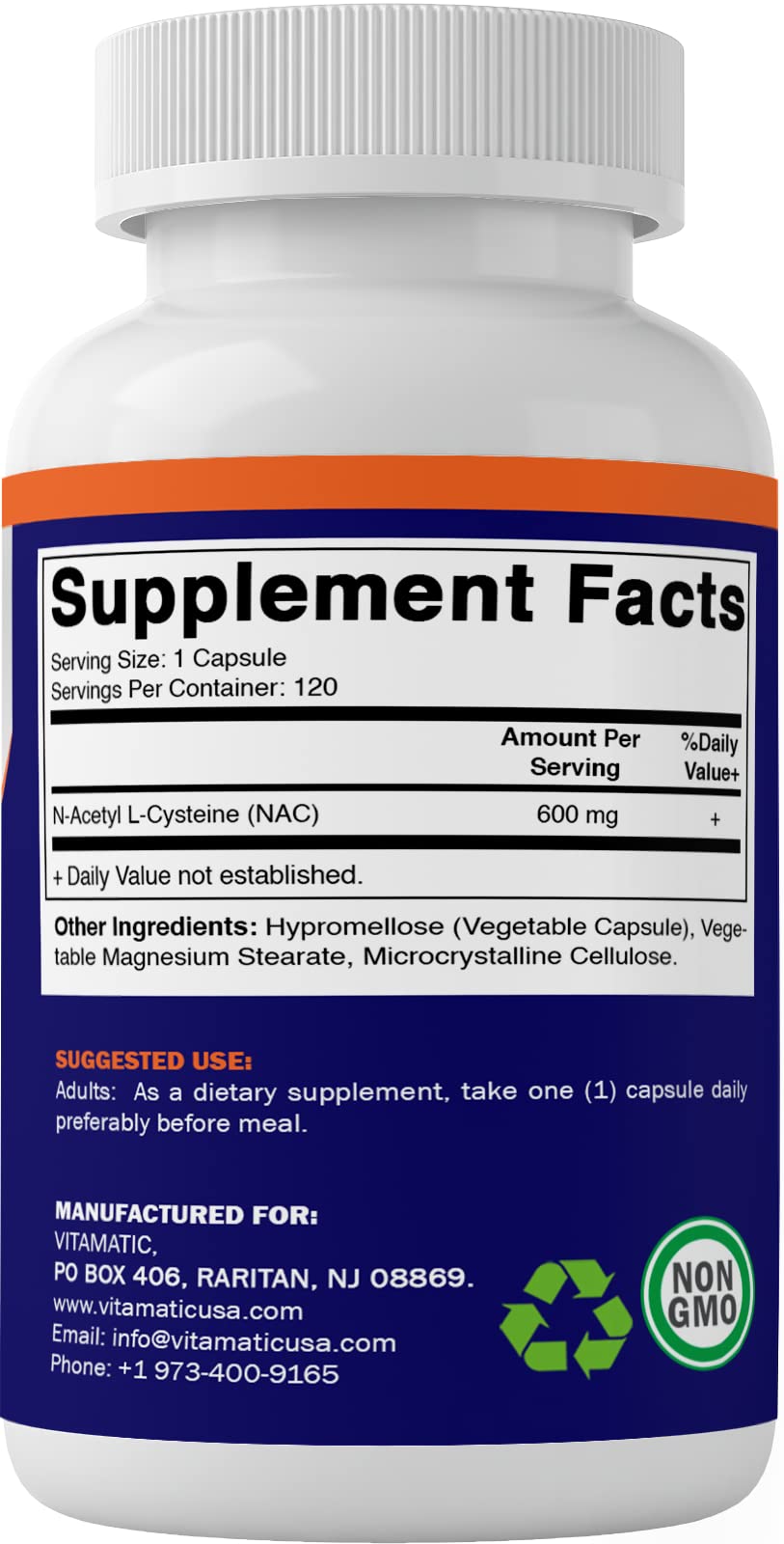 Vitamatic NAC N Acetyl L-Cysteine 600 mg 120 Veg Capsules