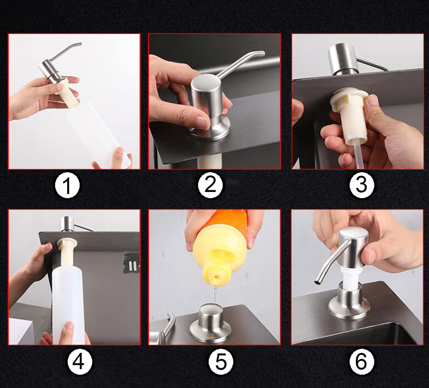 Delle Rosa Soap Dispenser, Liquid Soap Dispenser for Kitchen Sink, Brass Head Kitchen Sink Soap Dispenser Soap or Lotion Pump Dispenser Oil Rubbed Bronze, 11oz/320ml