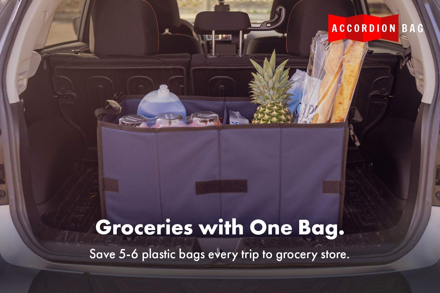 MCY Accordion Bag β Reusable Eco-Friendly Foldable Bag, Reinforced Shell, Durable Fabric, Easy Storage, Compact and Expandable, Grocery Bag (Navy Blue, 13x13x25 inches)