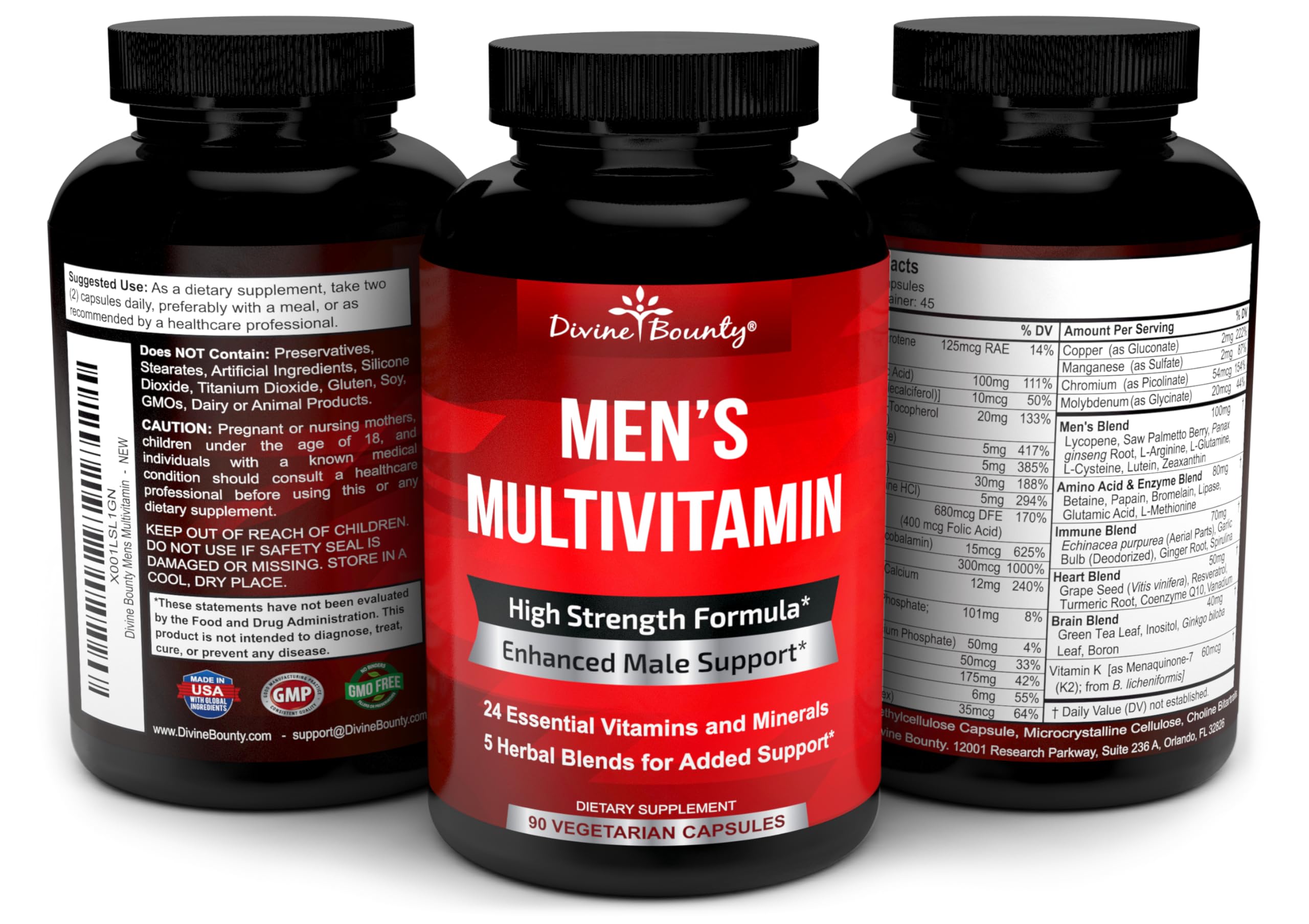 Mens Multivitamin – Daily Multivitamin for Men with Vitamin A C D E K B Complex, Calcium, Magnesium, Selenium, Zinc Plus Heart, Brain, Immune, and Men's Multivitamins – 90 Vegetarian Capsules