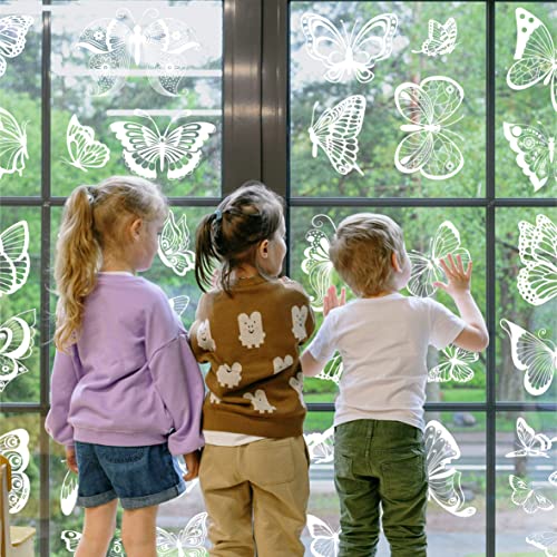 41 PCS Large Butterfly Window Clings - Double Sided White Butterflies Stickers, Reusable Window Decals Bird Alert Static Clings for Door, Glass Decoration, Prevent Bird Strikes (9 Sheets)