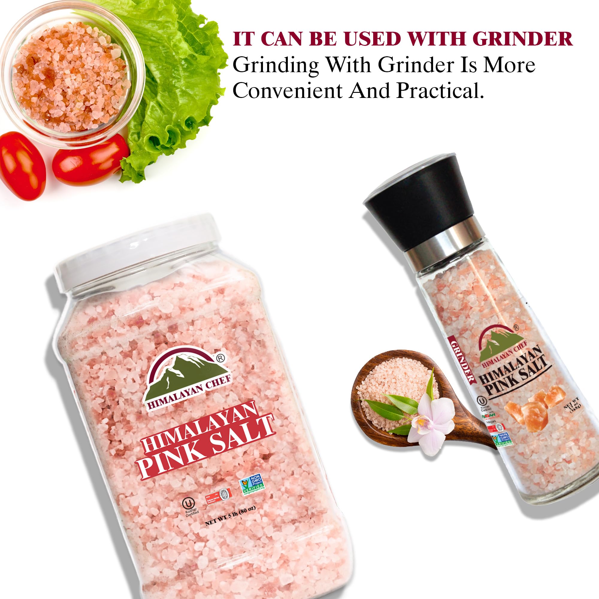 Himalayan Chef Himalayan Pink Salt 80 oz (2.26kg), Non-GMO, Kosher, Coarse Grain, Nutrient and Mineral Dense for Health, Gourmet Pure Crystal Pink Salt, Pink Salt for Grinder, Himalayan Salt, 5 Pound (Pack of 1)