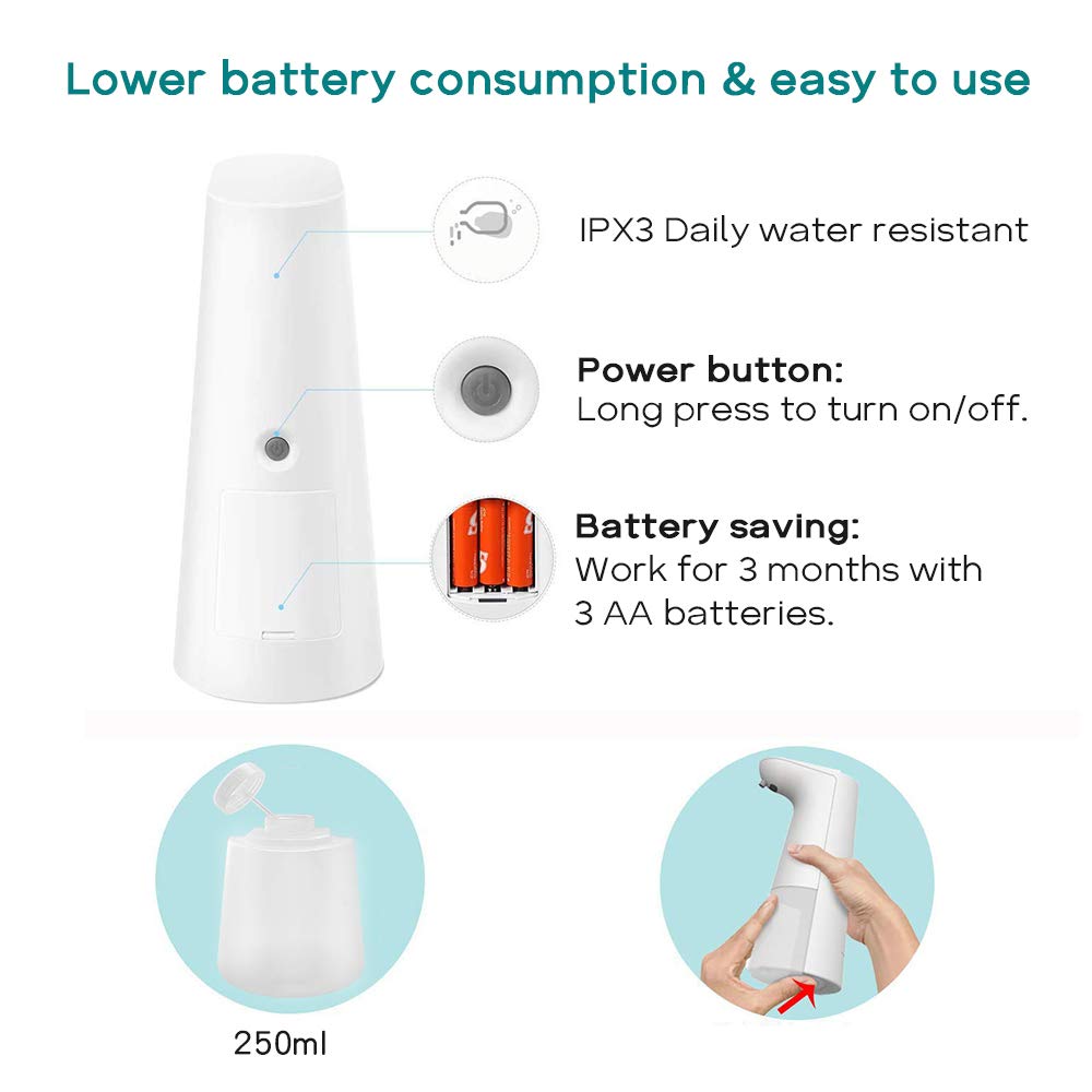 LAOPAO Soap Dispenser, Automatic Foaming Soap Dispenser Hand Free Countertop Soap Dspensers 240ml Touchless Soap Pump for Kitchen & Bathroom Xmas Gift White