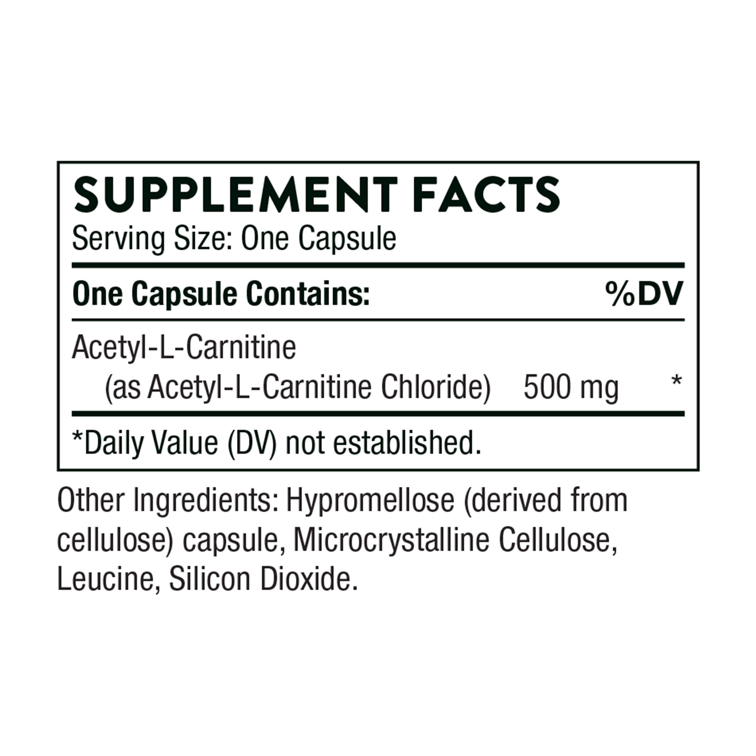 THORNE Acetyl-L-Carnitine - 500 mg - Supports Brain Function & Healthy Nerve Sensations in The Hands & Feet - Gluten, Dairy & Soy-Free - 60 Capsules