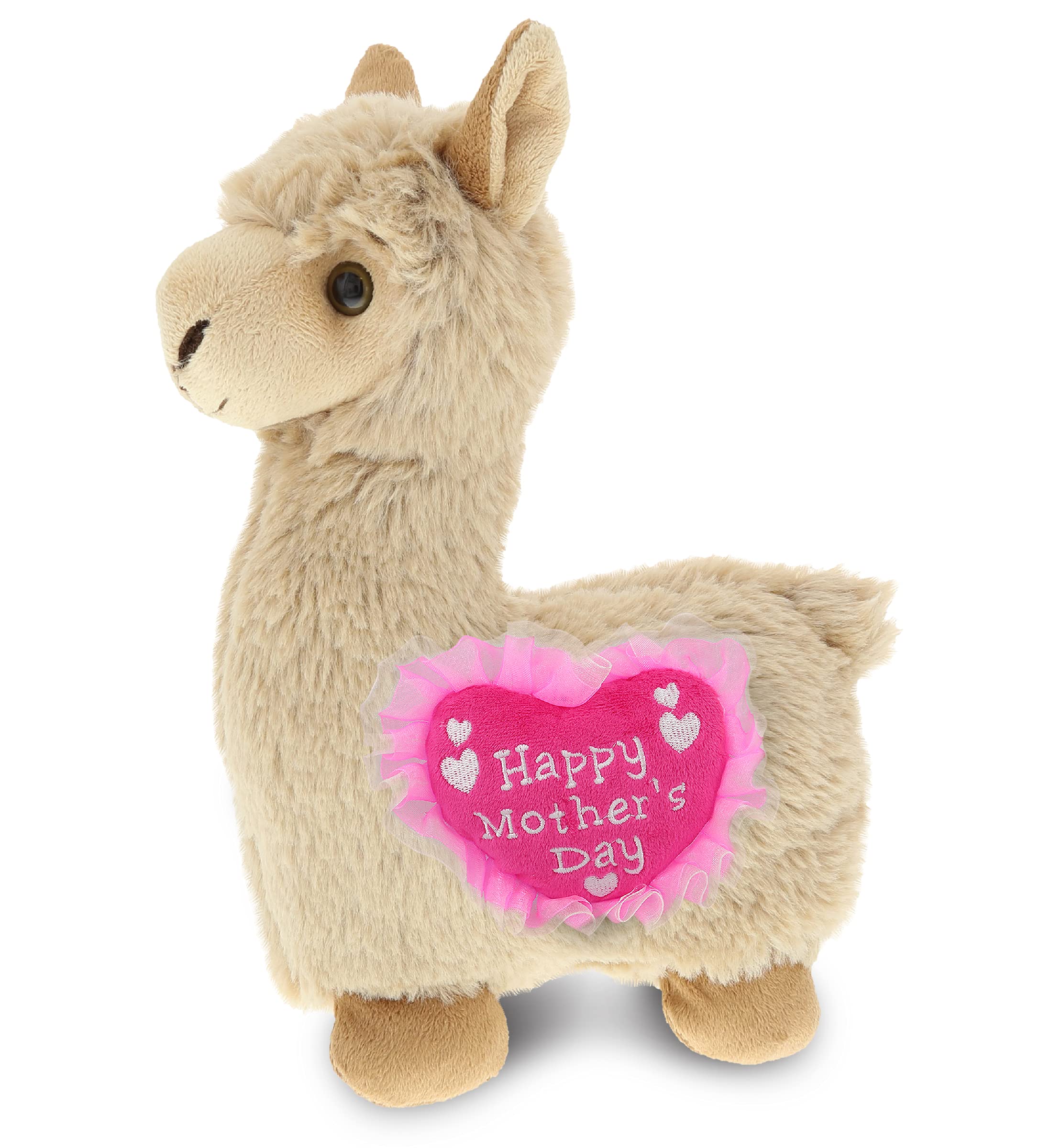 DolliBu Happy Mother's Day Super Soft Plush Beige Llama Figure - Cute Stuffed Animal with Pink Heart Message for Best Mommy, Grandma, Wife, Daughter - 11 Inch