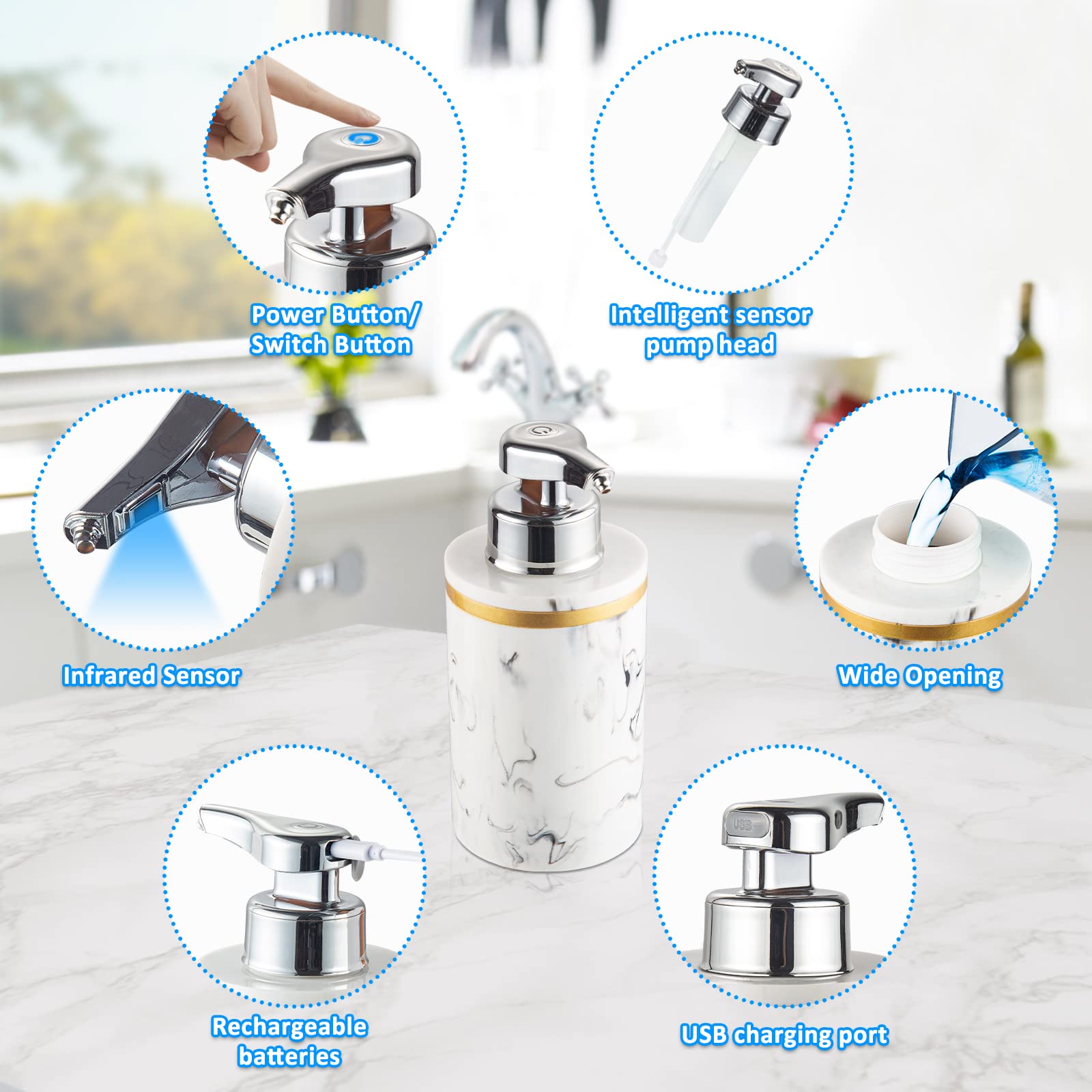 Automatic Soap Dispenser-Foaming Hand Soap Dispenser-Rechargeable Electric Automatic Soap Dispenser Touchless-Foam Hand Touchless Soap Dispenser for Bathroom,Kitchen(11oz/320ml)
