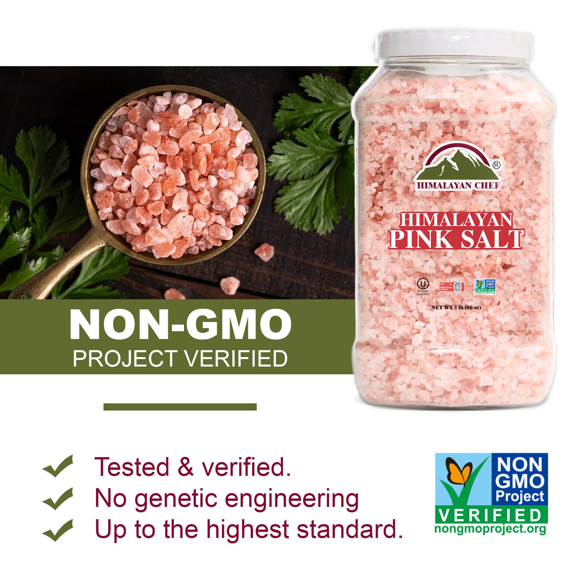 Himalayan Chef Himalayan Pink Salt 80 oz (2.26kg), Non-GMO, Kosher, Coarse Grain, Nutrient and Mineral Dense for Health, Gourmet Pure Crystal Pink Salt, Pink Salt for Grinder, Himalayan Salt, 5 Pound (Pack of 1)