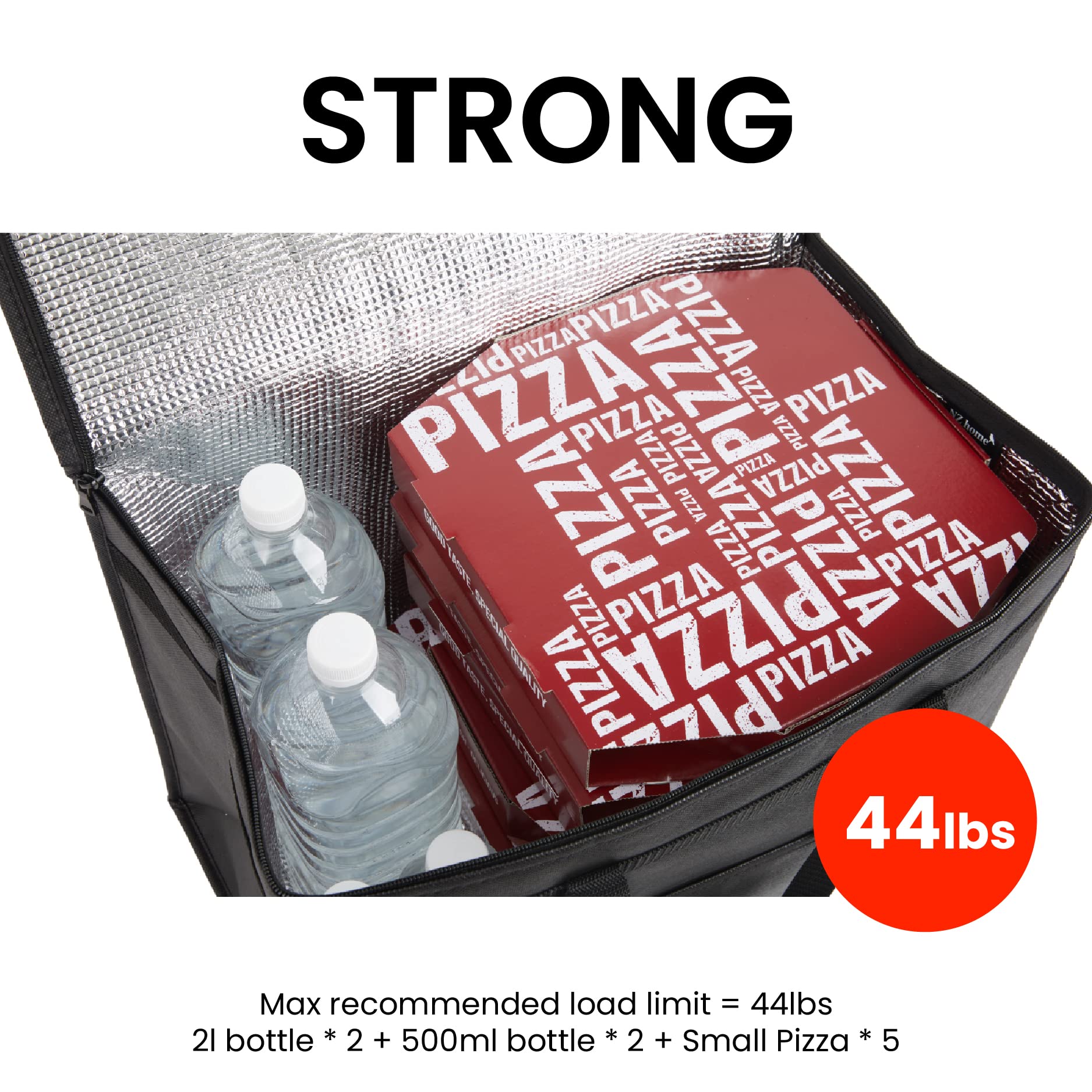 NZ home Insulated Cooler Bag and Food Warmer (XL Plus, 2 Pack) for Delivery & Grocery Shopping with Zippered Top, Gray