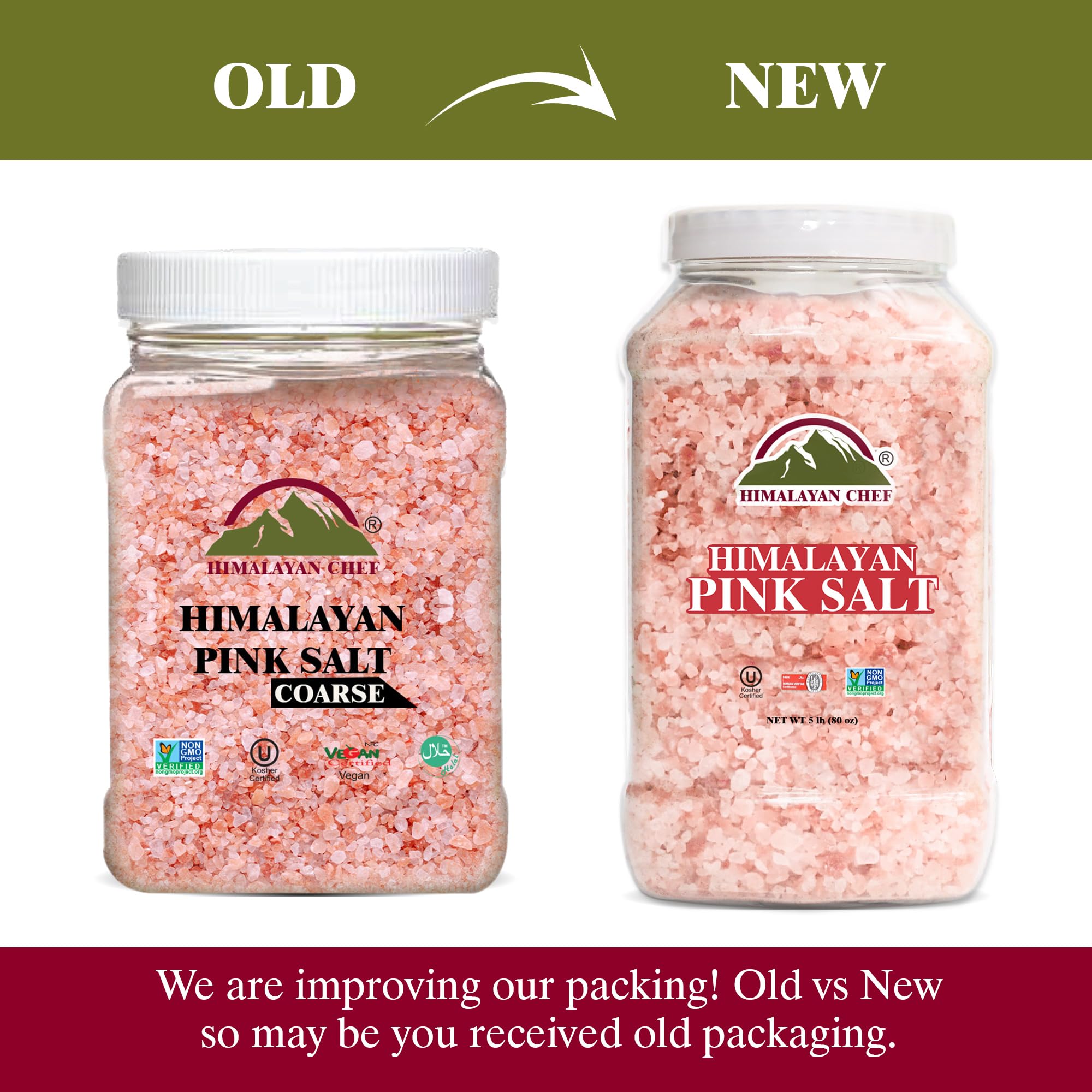 Himalayan Chef Himalayan Pink Salt 80 oz (2.26kg), Non-GMO, Kosher, Coarse Grain, Nutrient and Mineral Dense for Health, Gourmet Pure Crystal Pink Salt, Pink Salt for Grinder, Himalayan Salt, 5 Pound (Pack of 1)