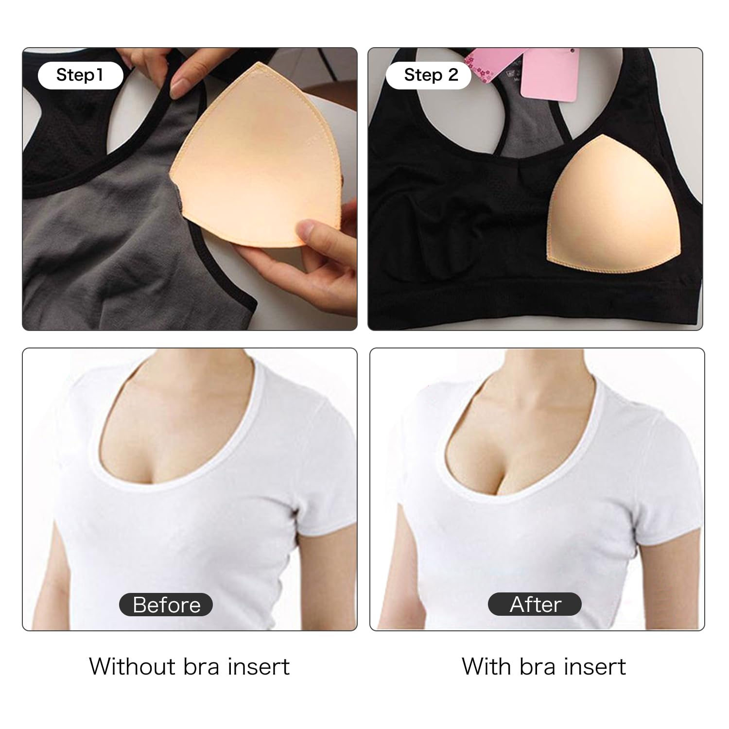 queensecret Bra Pad Inserts 3 Pairs,Bra Insert Pads For A-E,Breast Enhancers Push Up Bra,Bra Pads Sewn Padded for Sports Bra (A/B, Beige)