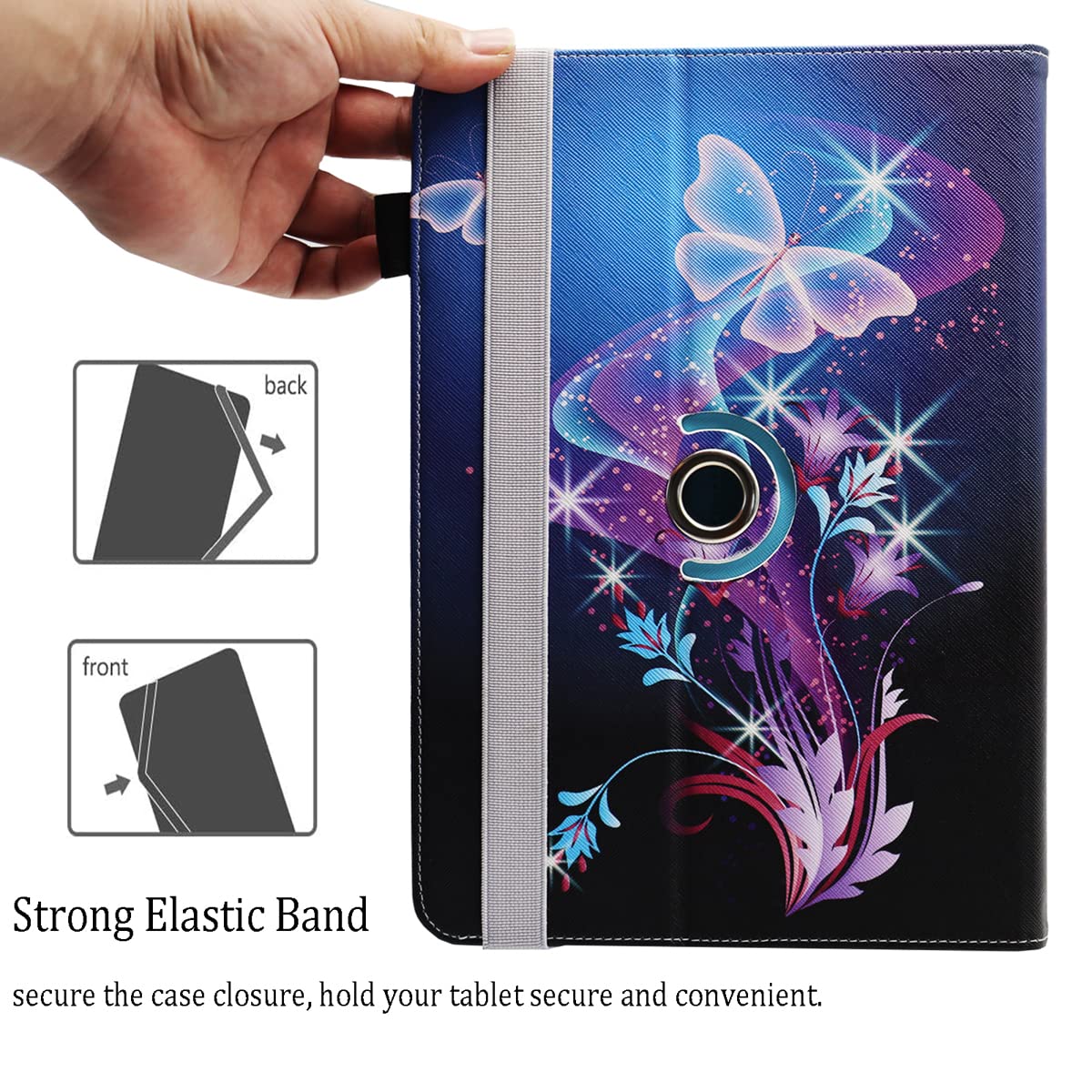 Universal 8 Inch Tablet Case, Universal 7 Inch Tablet Case, Rotating Tablet Case Cover for 7 8 Inch Android Tablet, Dluggs 360 Degree Rotating Stand Case for 7.0-8.5 Inch Tablet, Shiny Butterfly