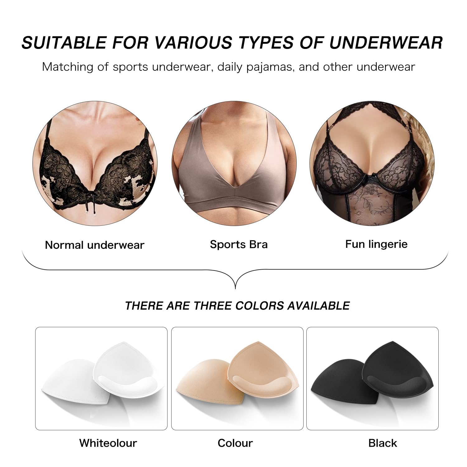 queensecret Bra Pad Inserts 3 Pairs,Bra Insert Pads For A-E,Breast Enhancers Push Up Bra,Bra Pads Sewn Padded for Sports Bra (A/B, Beige)