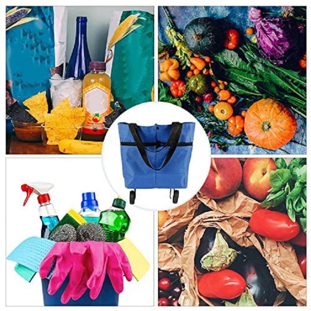 Foldable Shopping cart with Wheels for Grocery Collapsible Shopping Bags Removable Bag Bigger Waterproof Shopping Bag