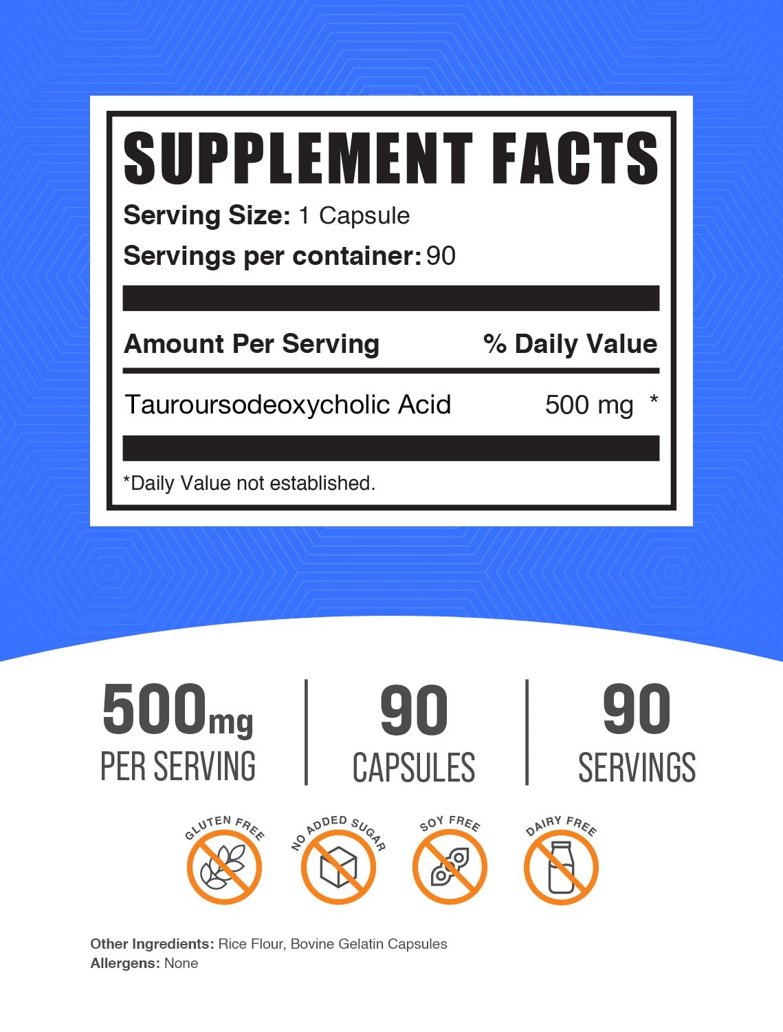 BulkSupplements.com TUDCA Capsules - TUDCA Supplement, Tauroursodeoxycholic Acid, TUDCA 500mg for Liver Support - Gluten Free, 1 Capsule per Serving, 90 Capsules (Pack of 1)