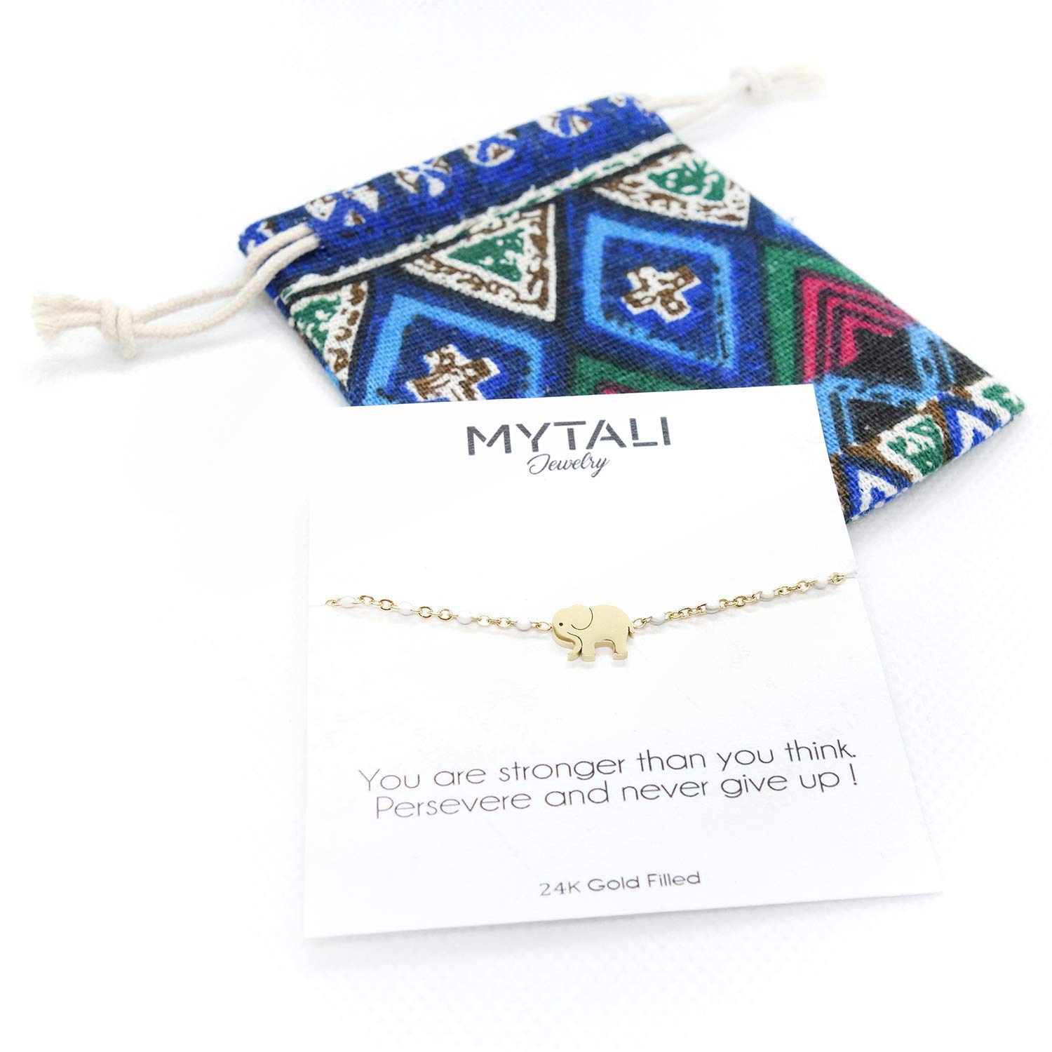 Strong Elephant Persevere 24k Gold Filled Bracelet 6.5-8 Inches