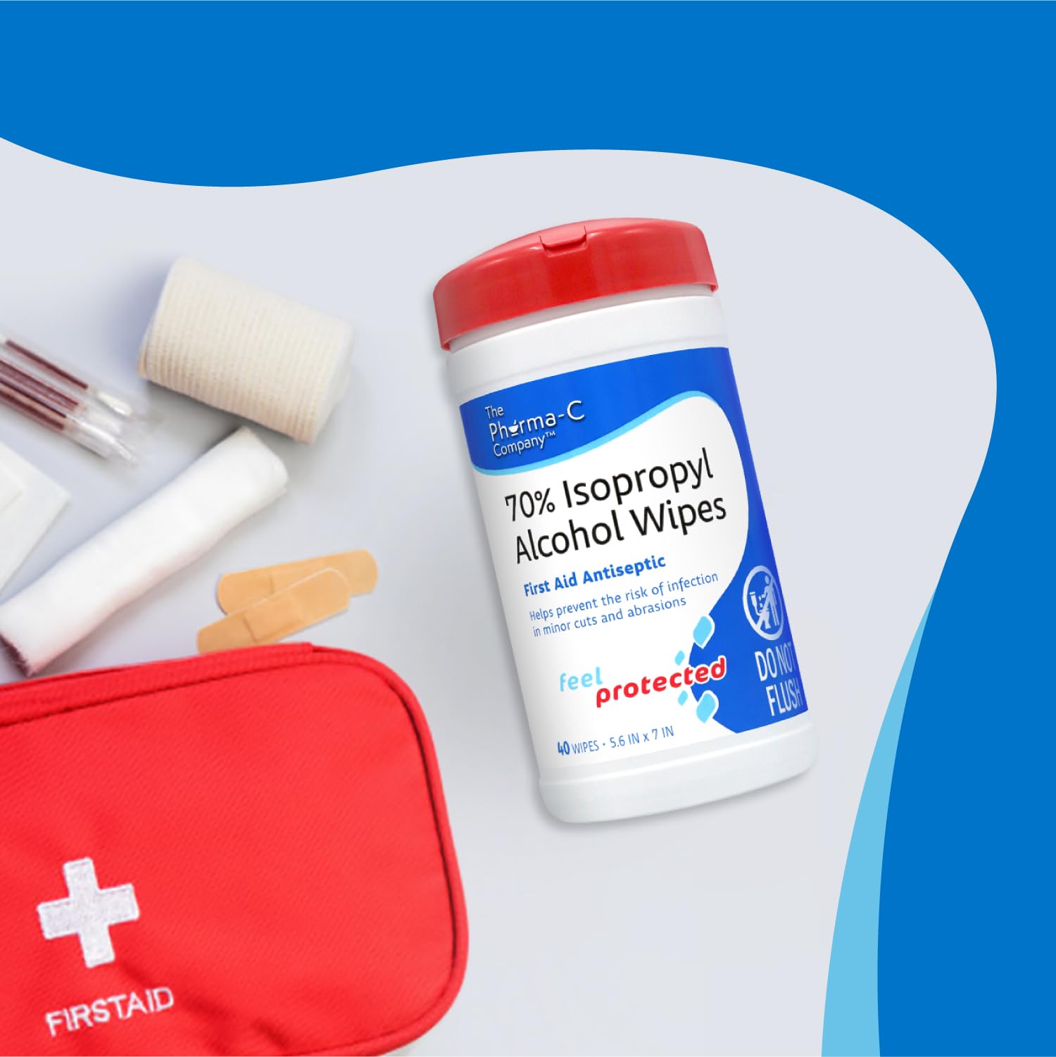 Pharma-C 70% Isopropyl Alcohol Wipes [6 pack - 40ct Canisters] - Bulk IPA First Aid Antiseptic Wound Cleaner with Moisture Lock Lid. For minor cuts, scrapes, and burns.