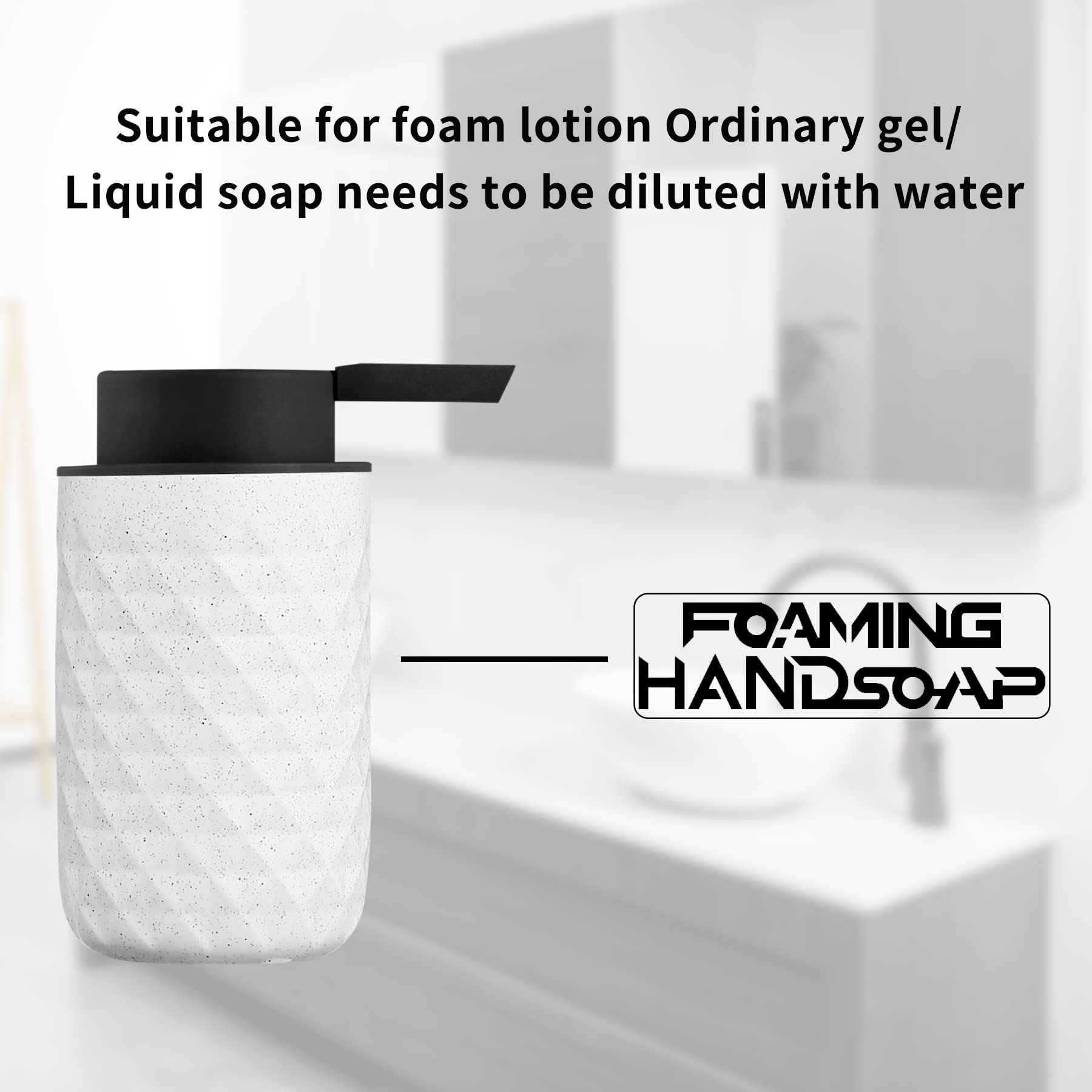 Bathroom Foaming Soap Dispenser 12oz Ceramic Hand Dish Soap Dispenser, Decorative Rhombus Kitchen Pump Bottle with Foam Bottle Pump(Cream Color)