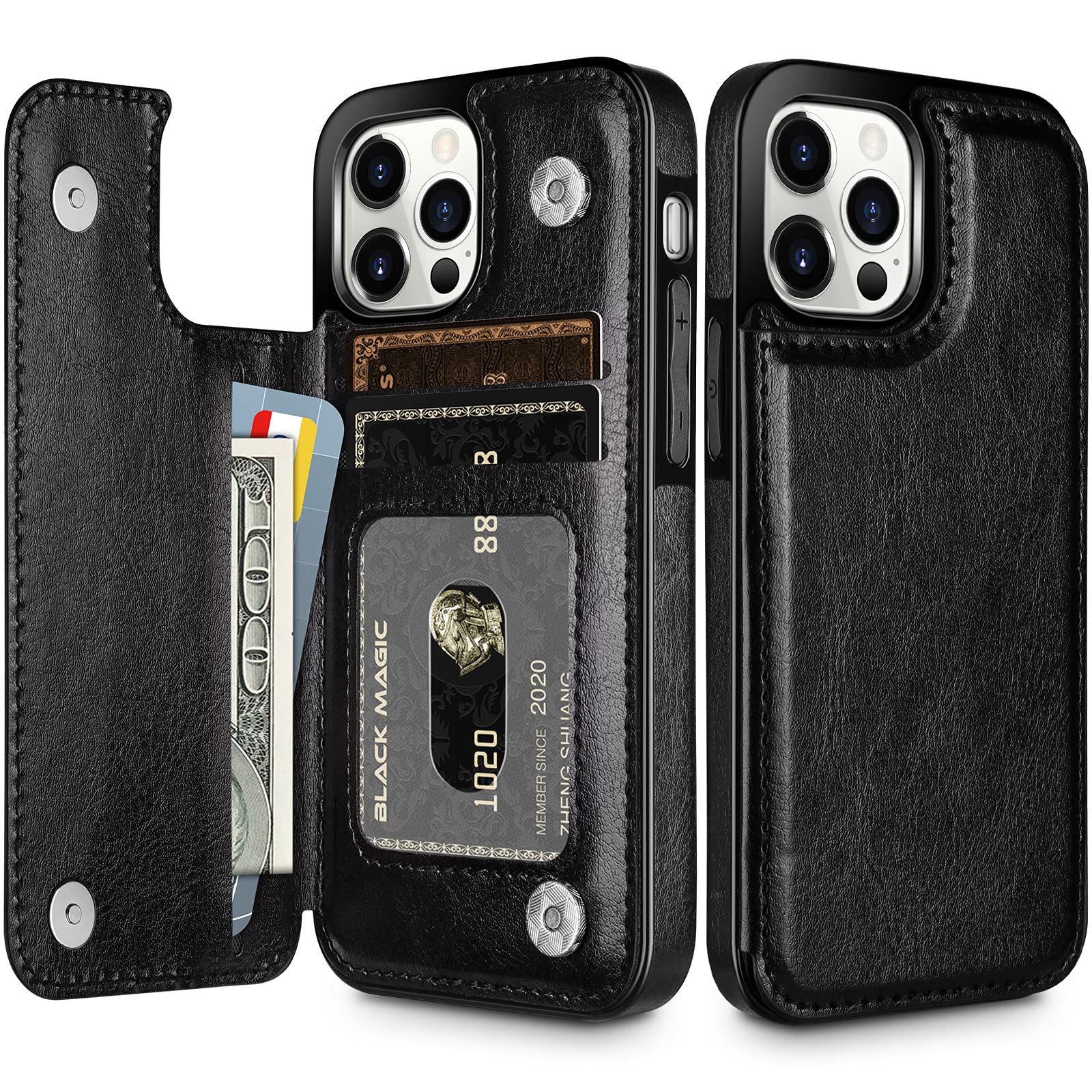 HianDier for iPhone 14 Pro Case with Card Holder Wallet Case for Women Men PU Leather Kickstand Protective Case Magnetic Closure Shockproof Case for iPhone 14 Pro Phone Case, Black