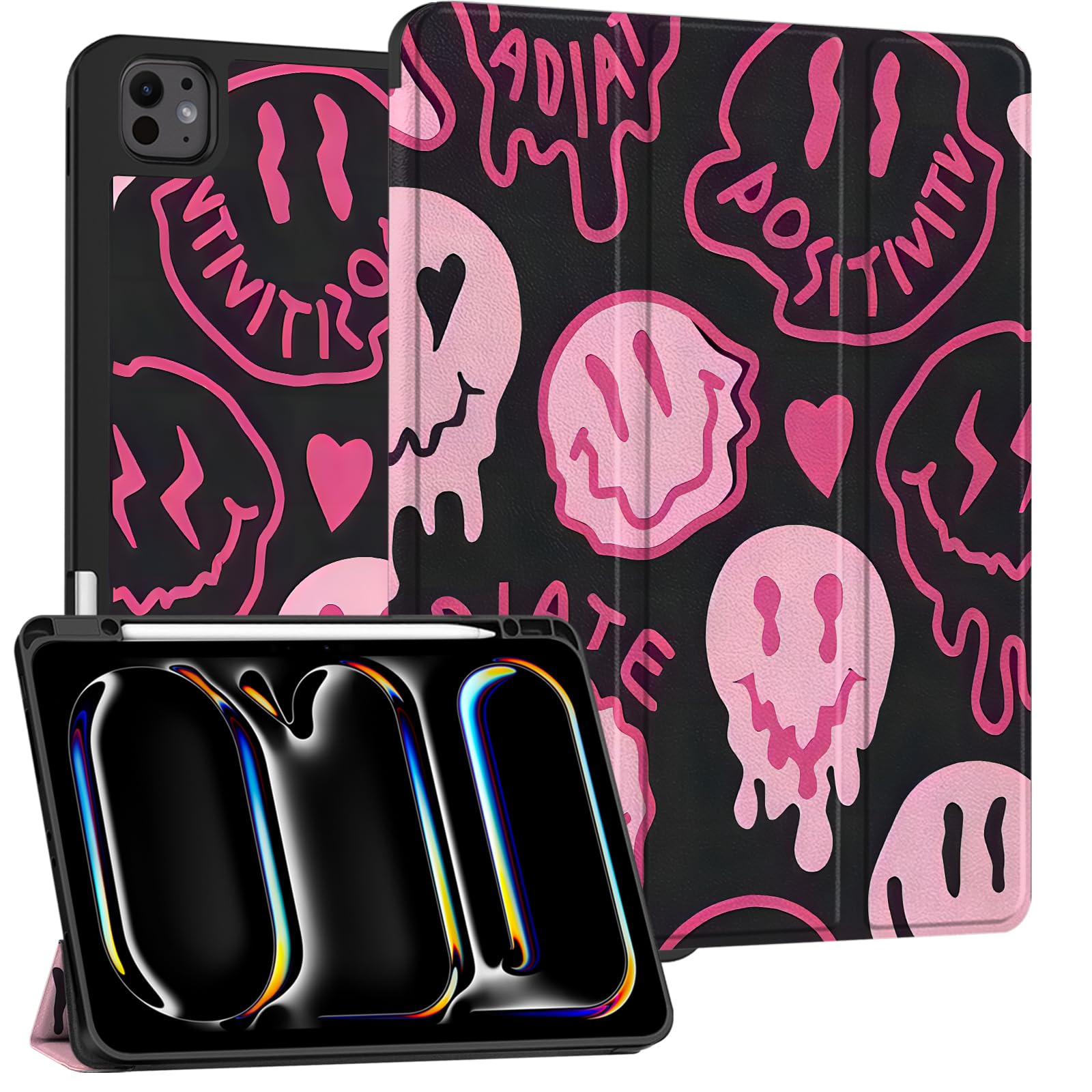 Cabreche Compatible with iPad Pro 13 Inch M4 Case 2024 with Pencil Holder TPU Back Case Auto Sleep/Wake Cover for Girls Women Men Cute Preppy Cool (PS12-Blue, Pro13 inch 2024)