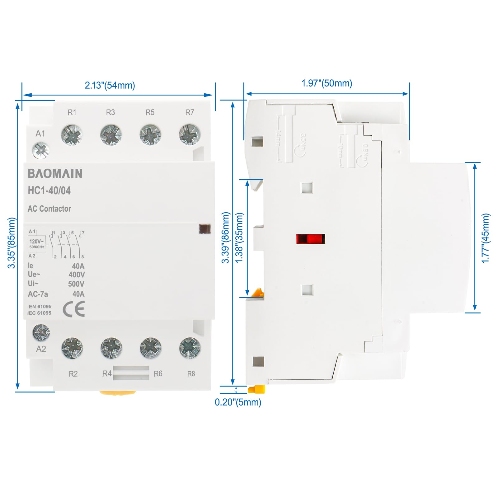 Baomain AC Contactor 40A Coil 4 Pole Universal Circuit Control 35mm DIN Rail Mount HC1-40/04 (4NC, AC 110V)