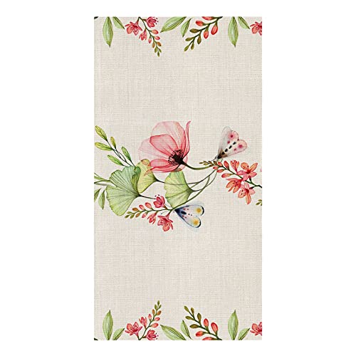 Big buy store Vintage Poppy Flower Butterfly Kitchen Dish Towels, Soft Lightweight Microfiber Absorbent Decorative Hand Towel Pink Floral Plant Tea Towel Guest Towel for Kitchen Bathroom 18x28in