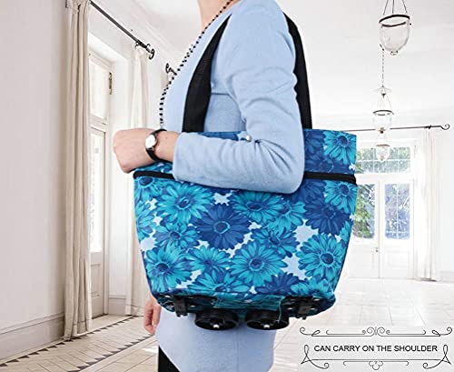 Foldable Collapsible Shopping Cart Trolley Bag with Wheels - Reusable Grocery Bags for Travel (B0B7BGLBGT)