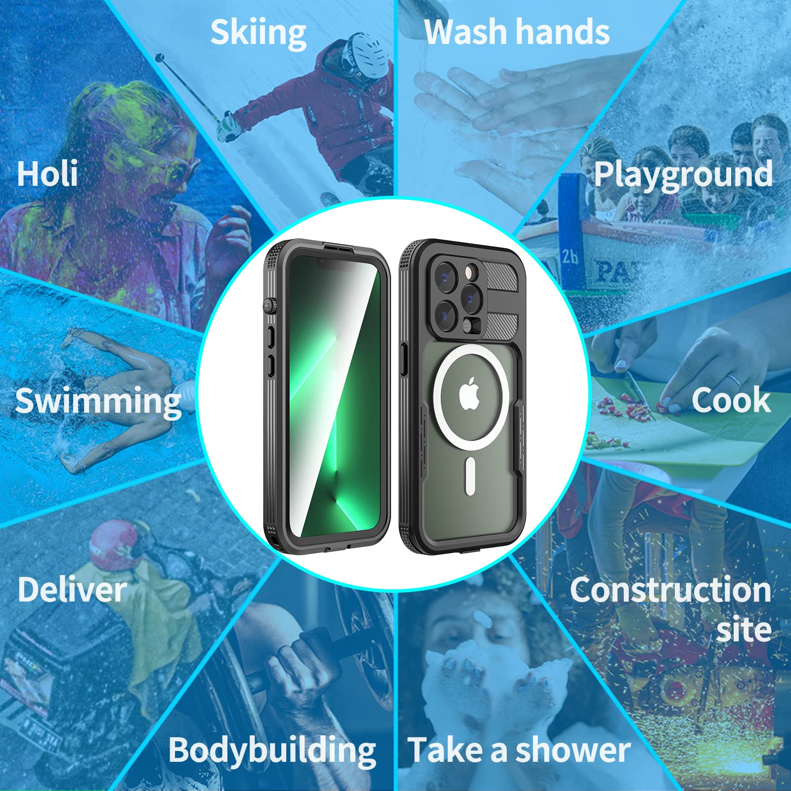 comosso for iPhone 14 Pro Case Waterproof, Built-in Screen Protector Full-Body Rugged Sealed Cover Shockproof Dustproof Waterproof Case for iPhone 14 Pro 6.1 inch (Black+Clear)