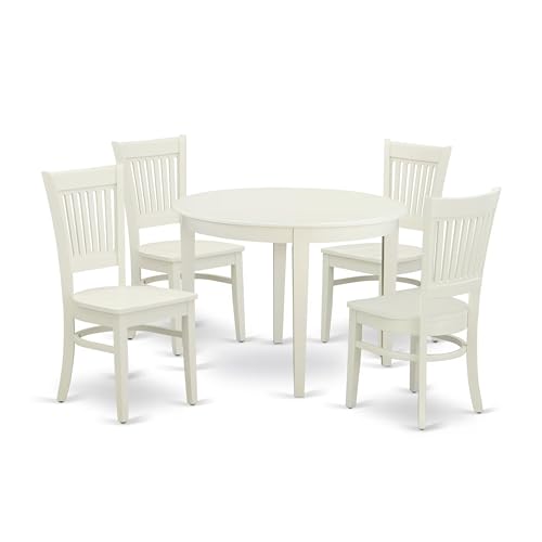 East West Furniture BOVA5-LWH-W 5 Piece Dining Room Furniture Set Includes a Round Kitchen Table and 4 Dining Chairs, 42x42 Inch, Linen White