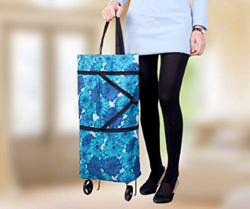 Foldable Collapsible Shopping Cart Trolley Bag with Wheels - Reusable Grocery Bags for Travel (B0B7BGLBGT)