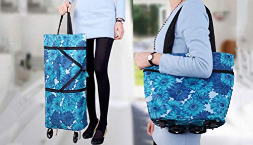 Foldable Collapsible Shopping Cart Trolley Bag with Wheels - Reusable Grocery Bags for Travel (B0B7BGLBGT)