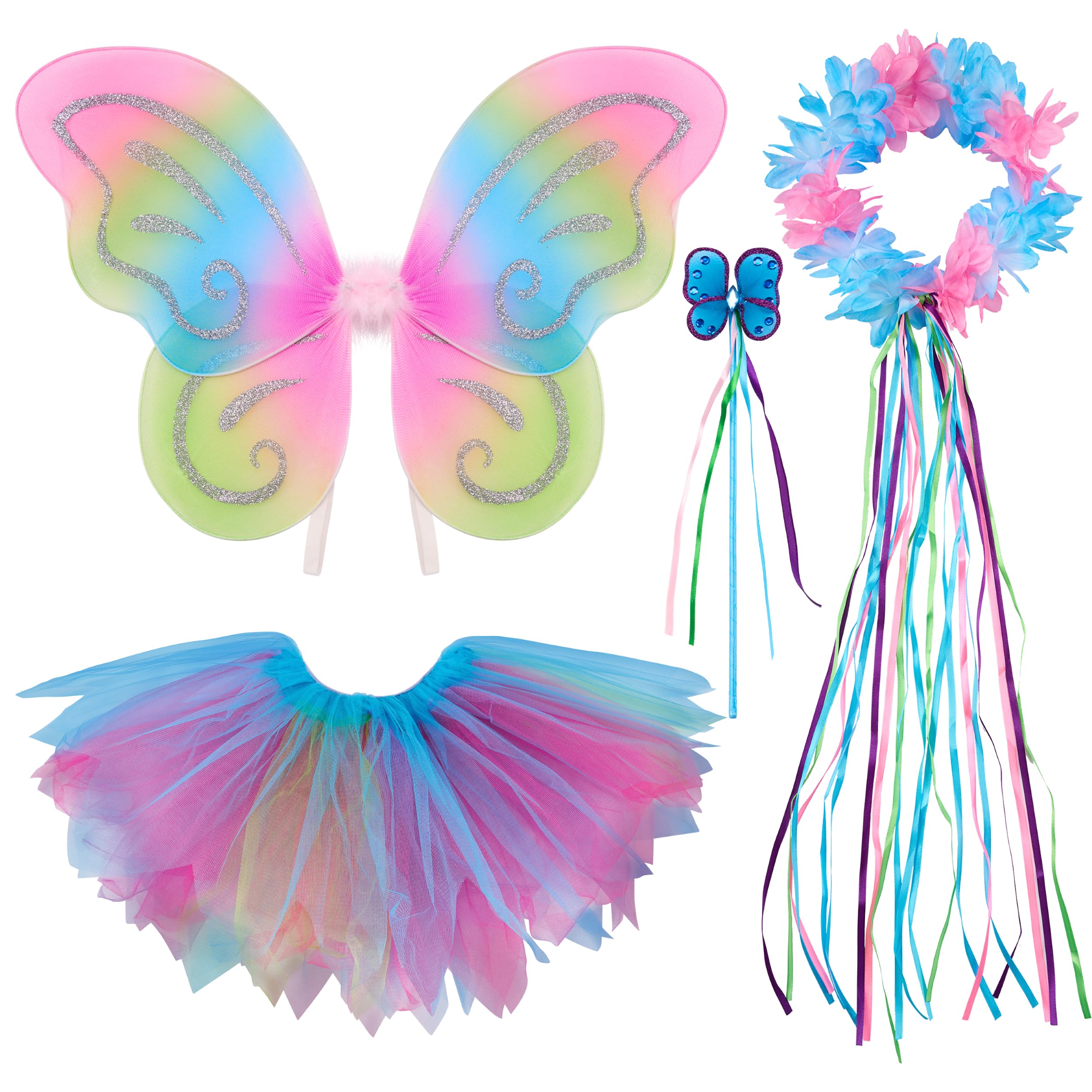 Spooktacular Creations Colorful Fairy Costume Set with Tutu, Halo Headband, Magic Wand for Girls, Halloween Costume Set