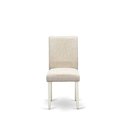 East West Furniture HBAB5-LWH-02 5 Piece Dining Room Table Set Includes a Round Dining Table with Pedestal and 4 Light Beige Linen Fabric Upholstered Parson Chairs, 42x42 Inch, Linen White