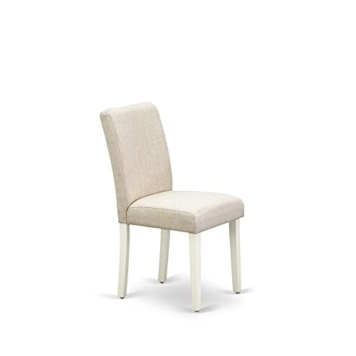 East West Furniture HBAB5-LWH-02 5 Piece Dining Room Table Set Includes a Round Dining Table with Pedestal and 4 Light Beige Linen Fabric Upholstered Parson Chairs, 42x42 Inch, Linen White