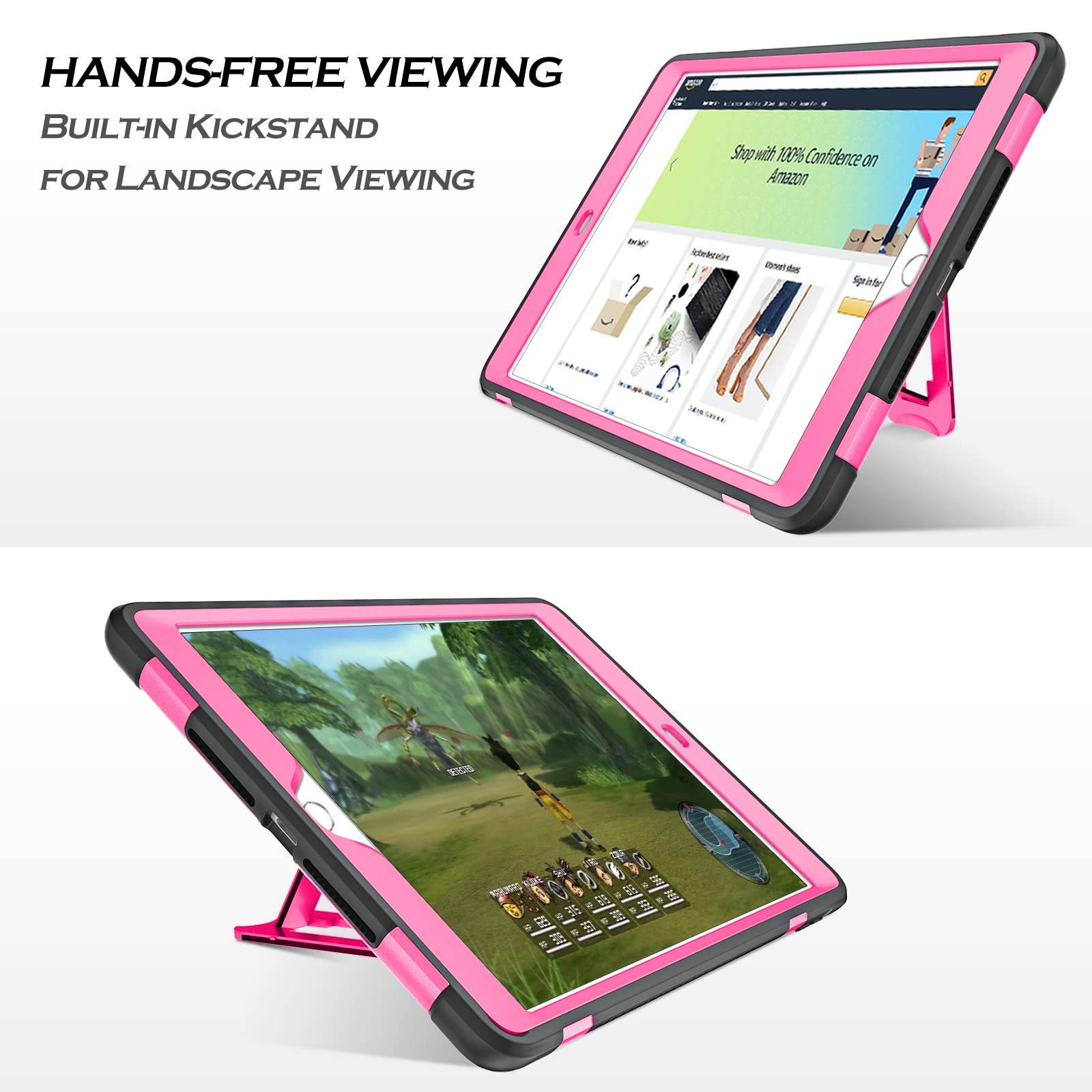 YINLAI Case for iPad 6th / 5th Generation, iPad 9.7 Case Glitter Women Hybrid Shockproof Protective Cover with Kickstand iPad 9.7-Inch iPad Air 2nd A1893/A1954/A1822/A1823, Hot Pink