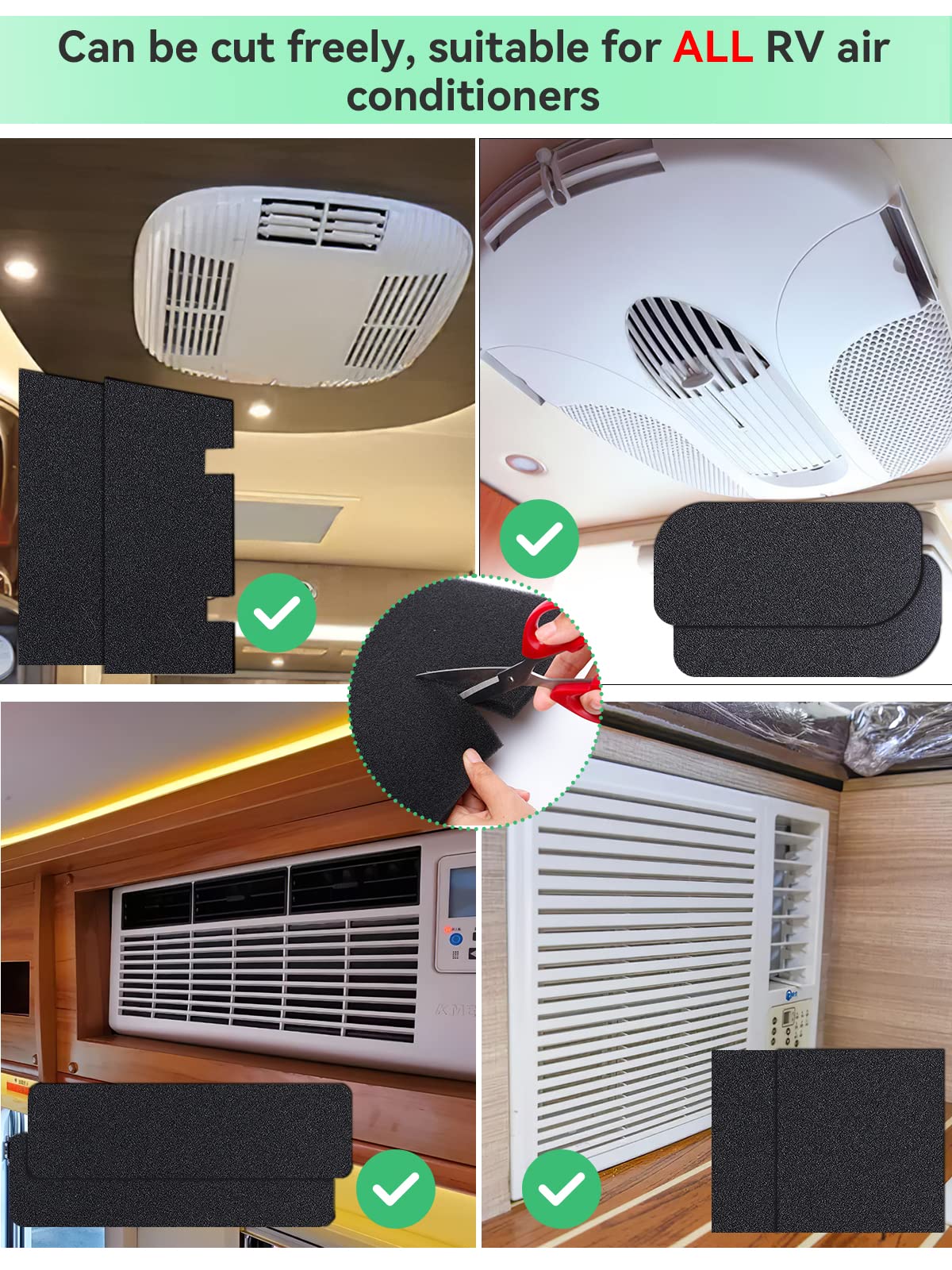 RV Air Conditioner Replacement Filters- 40 x 16 x 0.6 Inches RV Air Filter, Can Cut to Fit for Most Air Conditioner Filters- RV A/C Filter Replacement RV AC Foam Filter RV Accessories, Black (50PPI)