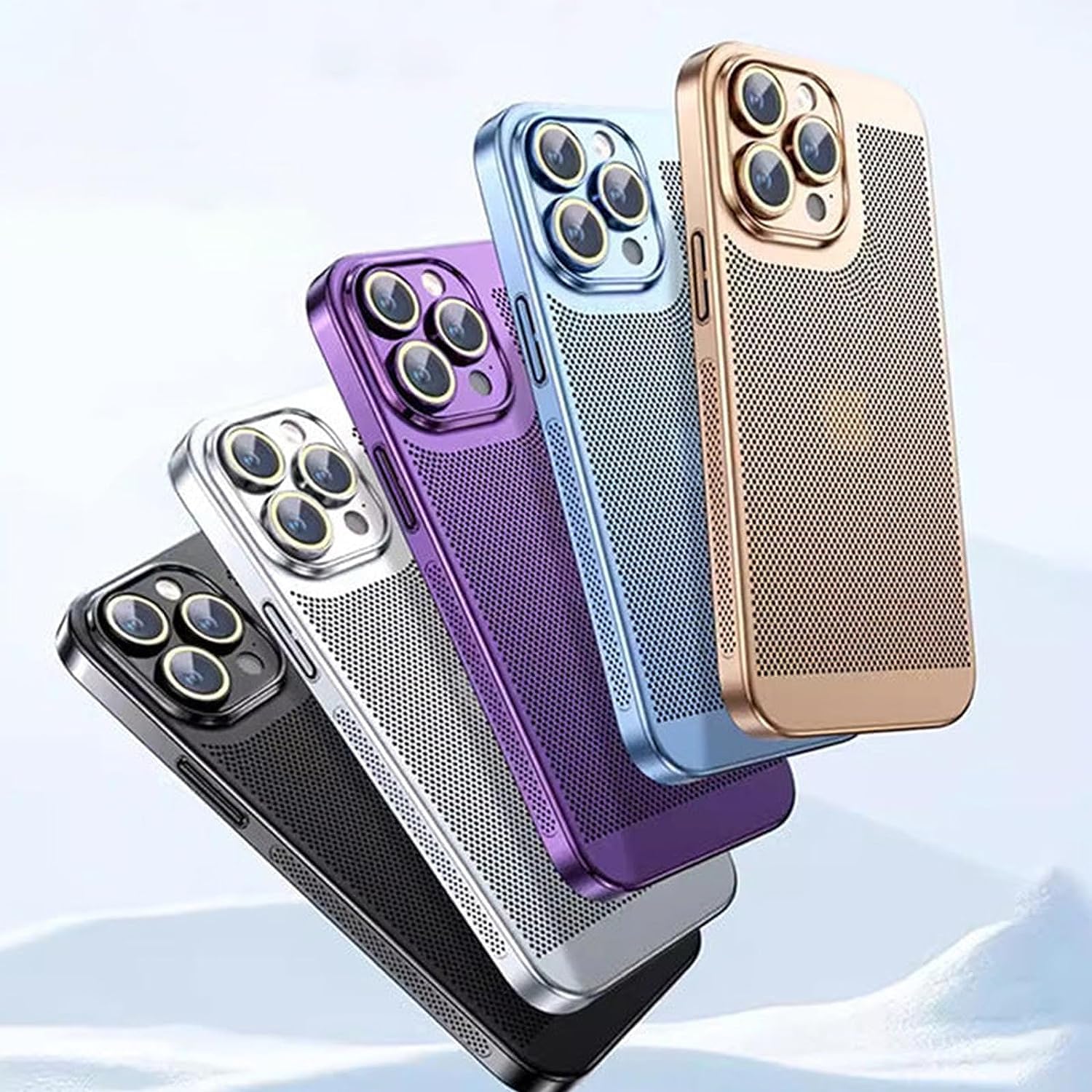 Electroplating Heat Dissipation Phone Case for iPhone 14 13 12 Promax, New Heat Dissipation Plating Fine Hole Protector for iPhone Case, in Crystal Lens Film Coating Mobile Phone Case(14Pro Max, Gold)