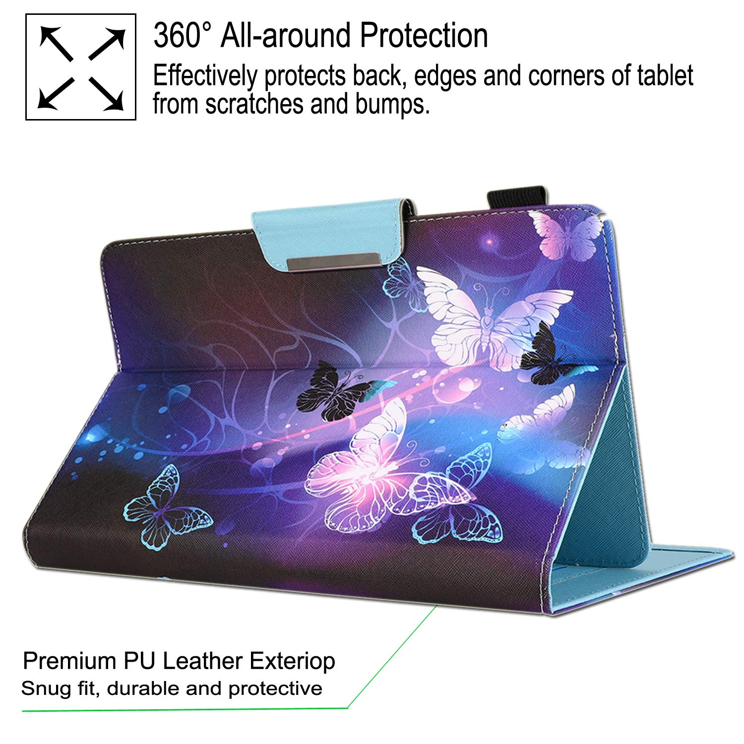 9.5-10.5 inch Tablet Case, Universal Protective Cover Stand Folio Case for 9 10 10.1 Inch Android Touchscreen Tablet, Purple Butterfly