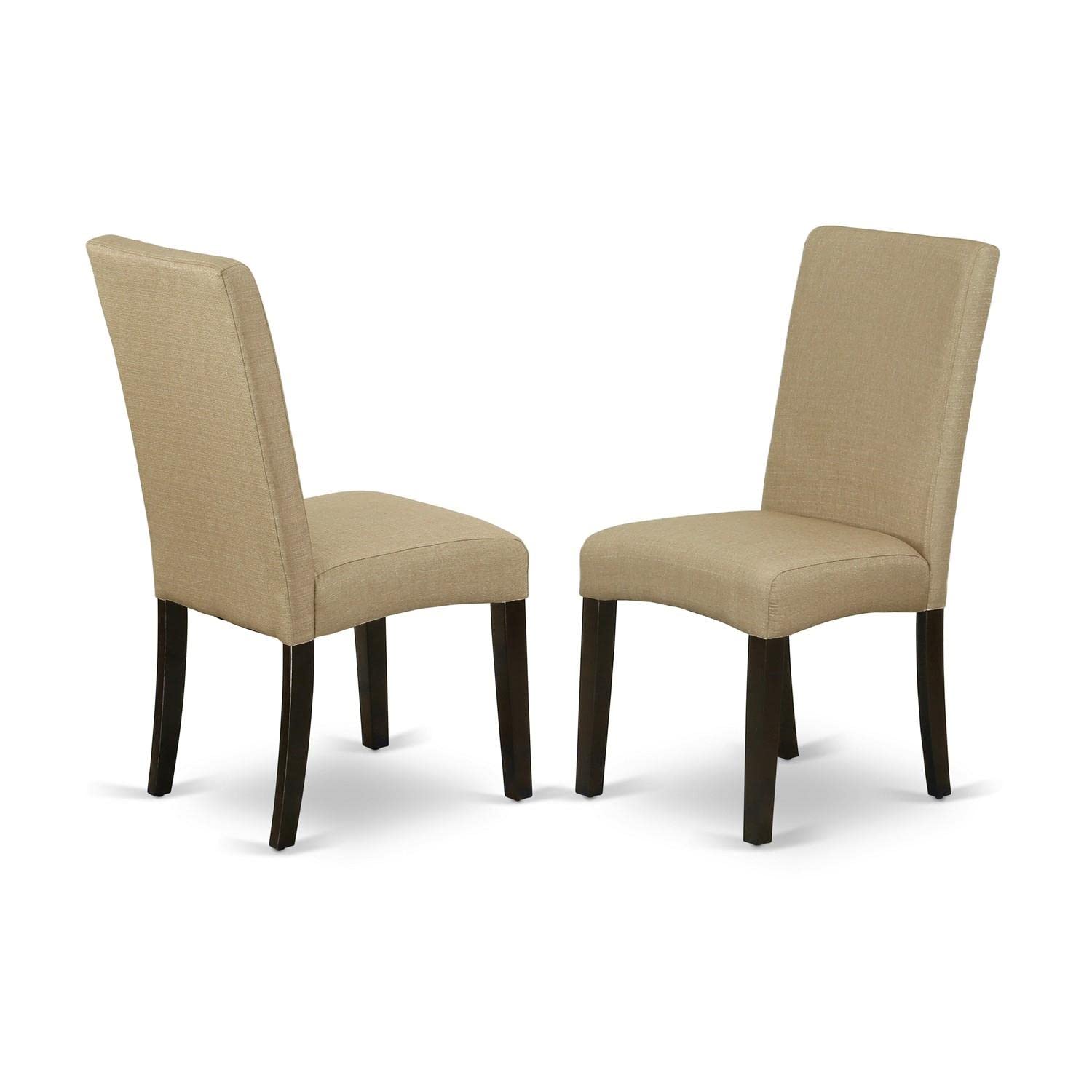 East West Furniture HLDR3-CAP-03 3 Piece Dining Room Table Set Contains a Round Dining Table with Pedestal and 2 Brown Linen Fabric Upholstered Parson Chairs, 42x42 Inch, Cappuccino