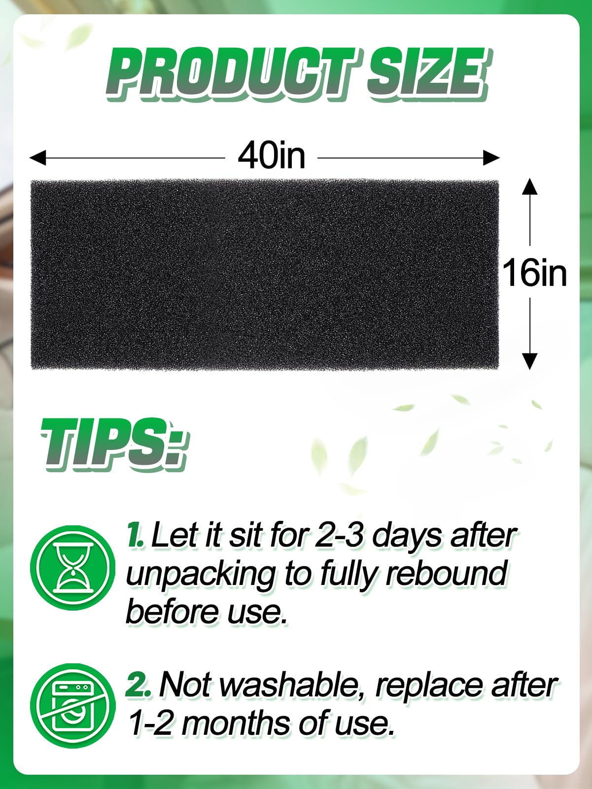 RV Air Conditioner Replacement Filters- 40 x 16 x 0.6 Inches RV Air Filter, Can Cut to Fit for Most Air Conditioner Filters- RV A/C Filter Replacement RV AC Foam Filter RV Accessories, Black (50PPI)