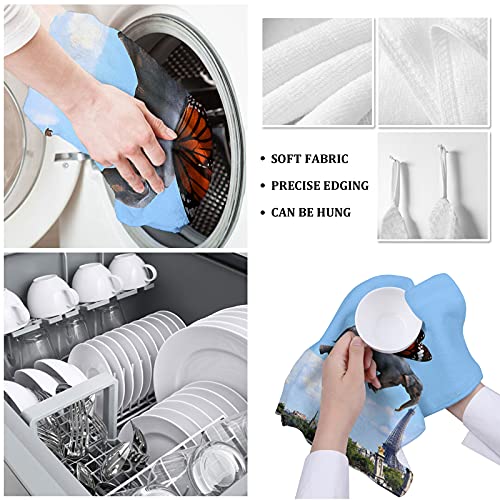 Big buy store Kitchen Towels Set of 4 Butterfly Elephant Dish Towels and Dishcloths Sets Decorative Tea Towel Funny Animal Absorbent Hand Towels for Kitchen Drying Bathroom Decor Gift 18x28 Inch