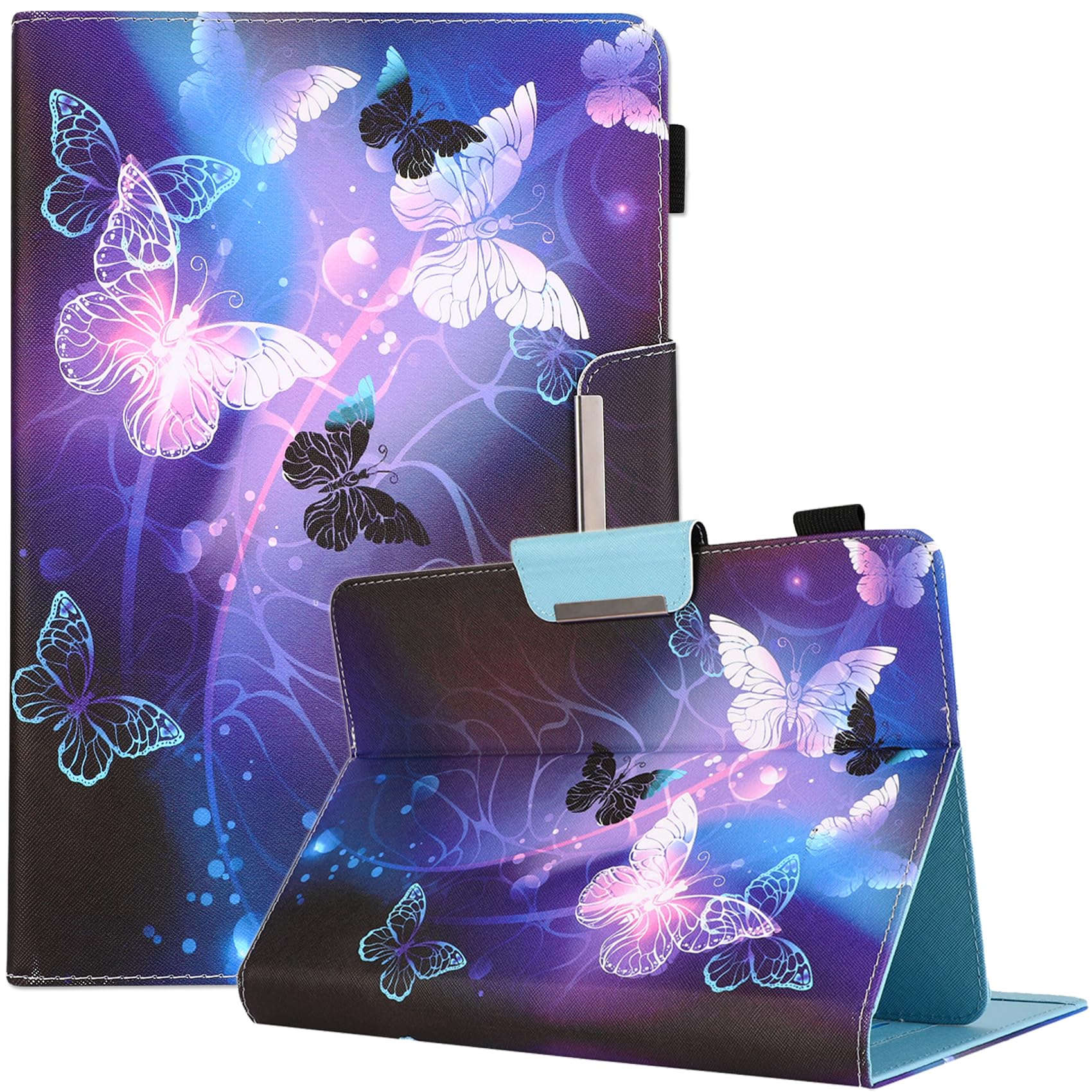 9.5-10.5 inch Tablet Case, Universal Protective Cover Stand Folio Case for 9 10 10.1 Inch Android Touchscreen Tablet, Purple Butterfly