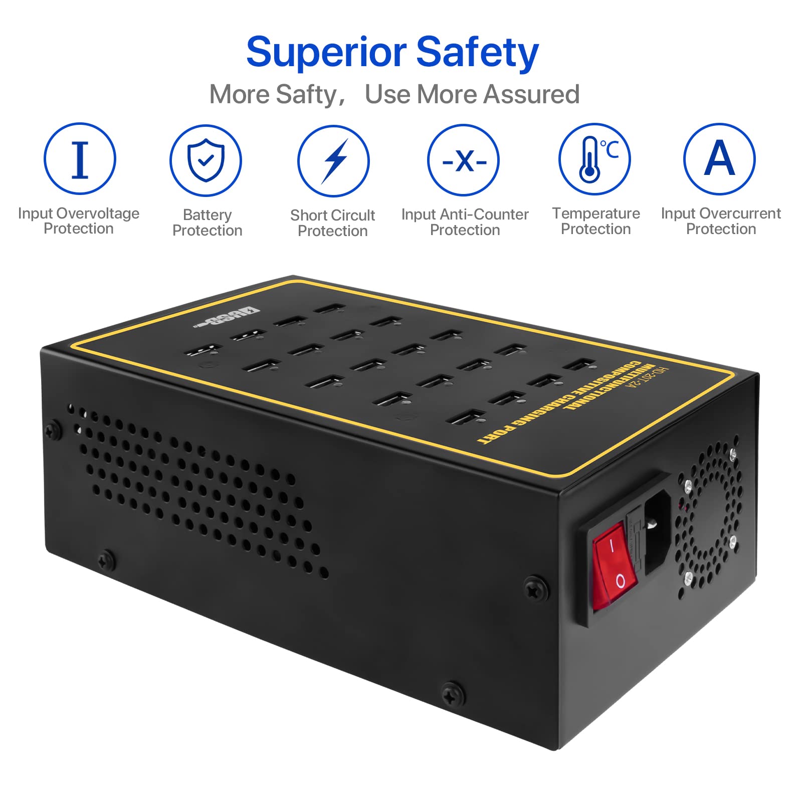 USB Charging Station,Cinlinso 20 Port 200W/40A Multiple USB Charger Station with Intelligent Protection for Smartphone Tablet School Shopping Hotel Malls