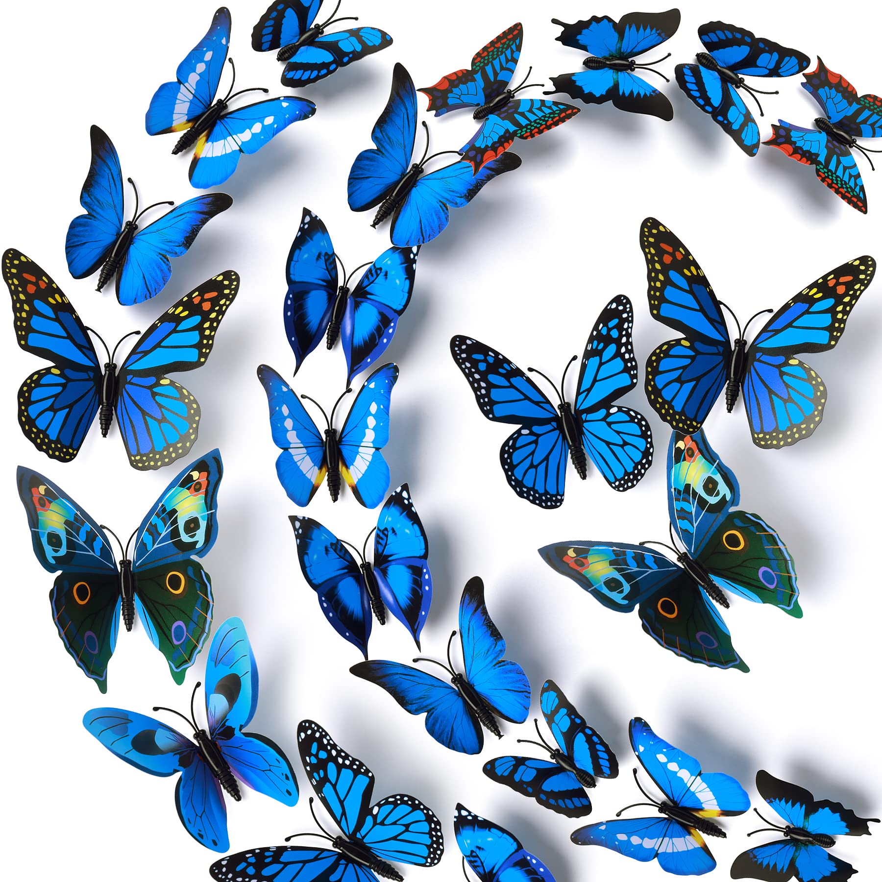 LiveGallery 72 PCS Blue Removable 3D DIY Beautiful Butterfly Wall Decals Blue Butterflies Art Decor Wall Stickers Murals for Kids Baby Boy Girls Bedroom Classroom Offices (Blue)