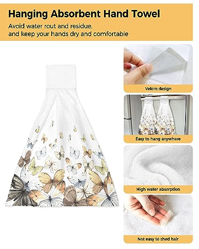 Big buy store Hanging Kitchen Towels Butterfly Floral Bathroom Hand Towels with Hanging Loop Country Style Ombre Butterfly Soft Absorbent Drying Dish Tie Towels for Kitchen Toilet Tabletop Home Decor