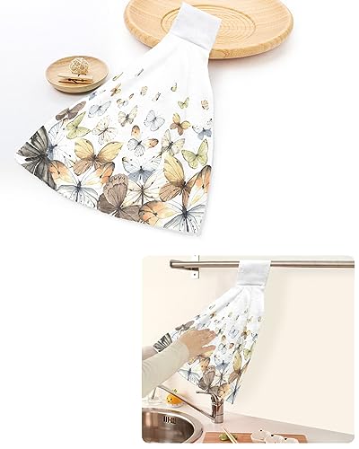 Big buy store Hanging Kitchen Towels Butterfly Floral Bathroom Hand Towels with Hanging Loop Country Style Ombre Butterfly Soft Absorbent Drying Dish Tie Towels for Kitchen Toilet Tabletop Home Decor