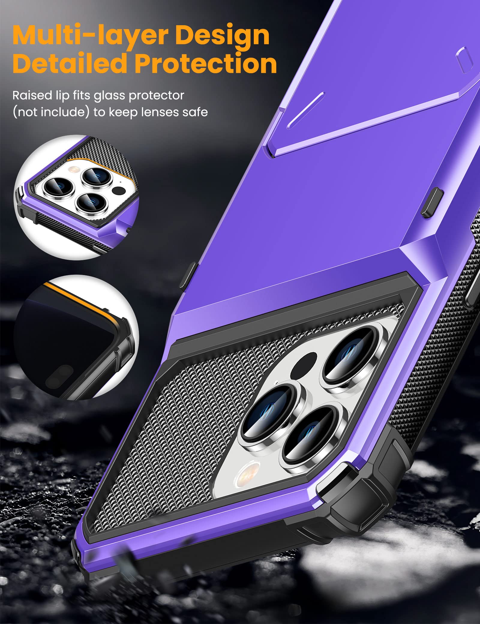 TITACUTE for iPhone 14 Pro Case 6.1 Wallet 5 Credit Card Holder ID Slot Flip Cover Design Back Pocket Scratch Resistant Hard Shell TPU Hybrid Protective Bumper Armor for iPhone 14 Pro Purple