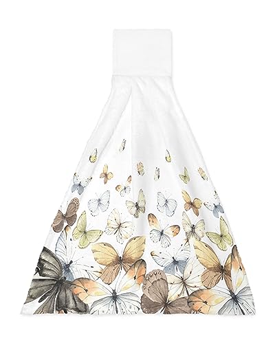 Big buy store Hanging Kitchen Towels Butterfly Floral Bathroom Hand Towels with Hanging Loop Country Style Ombre Butterfly Soft Absorbent Drying Dish Tie Towels for Kitchen Toilet Tabletop Home Decor